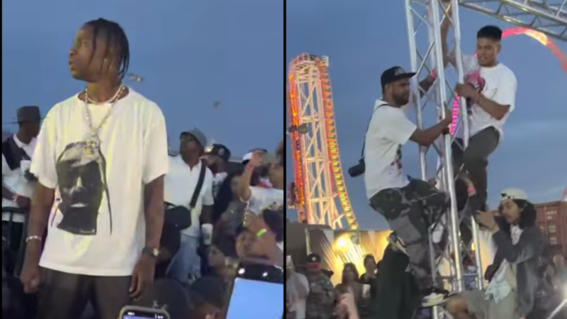Travis Scott Stops Concert And Tells Rowdy Fans Dangling From Truss To ...